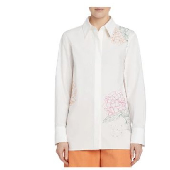 Lafayette 148 New York | Tops | Lafayette 48 New York Greyson Buttondown Blouse W Embroidery ...